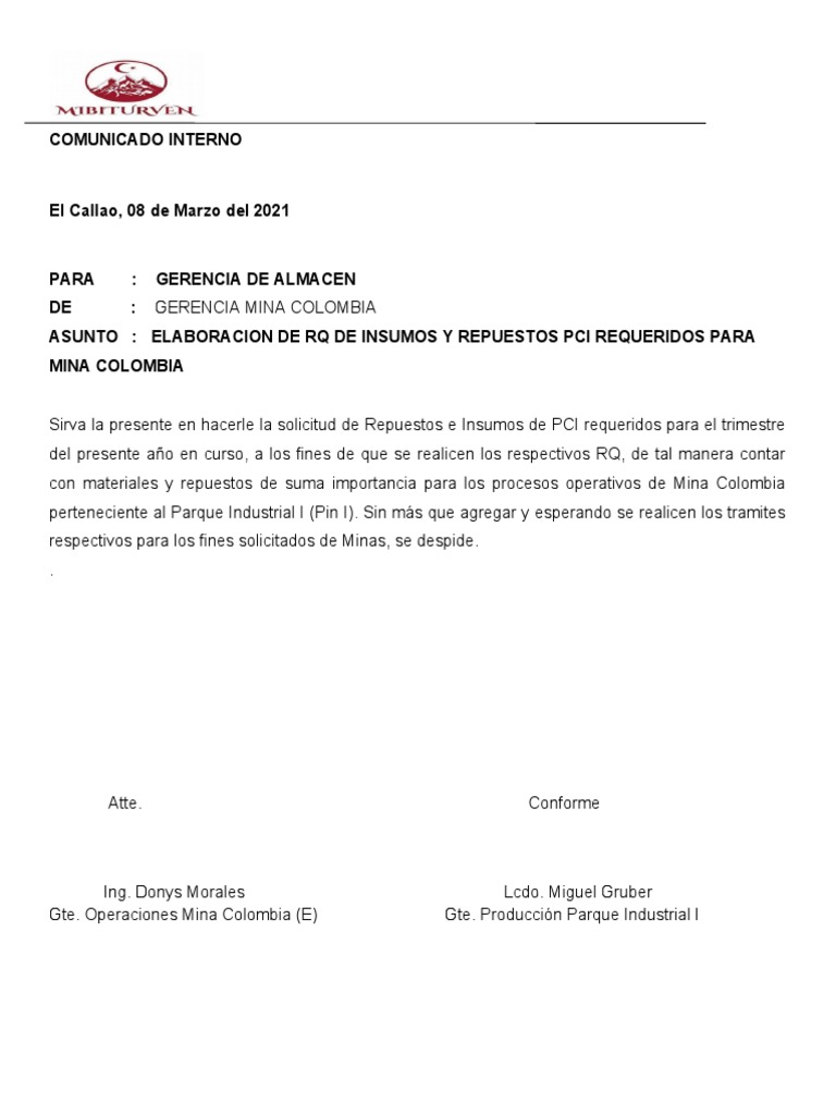 Memorando Pci Almacen | PDF