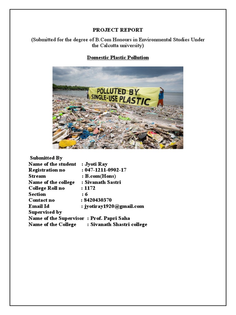 PROJECT REPORT On Domestic Plastic pollution-DESKTOP-LDFLDU3 | PDF ...