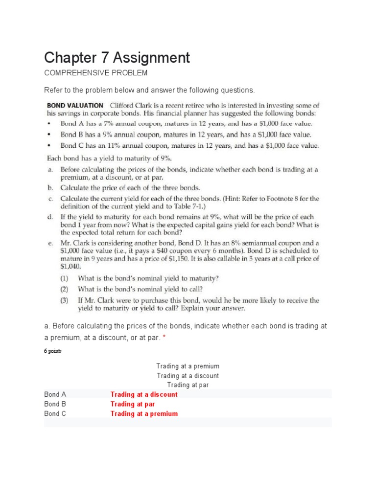 Chapter 7 Assignment: Comprehensive Problem Refer To The Problem Below ...