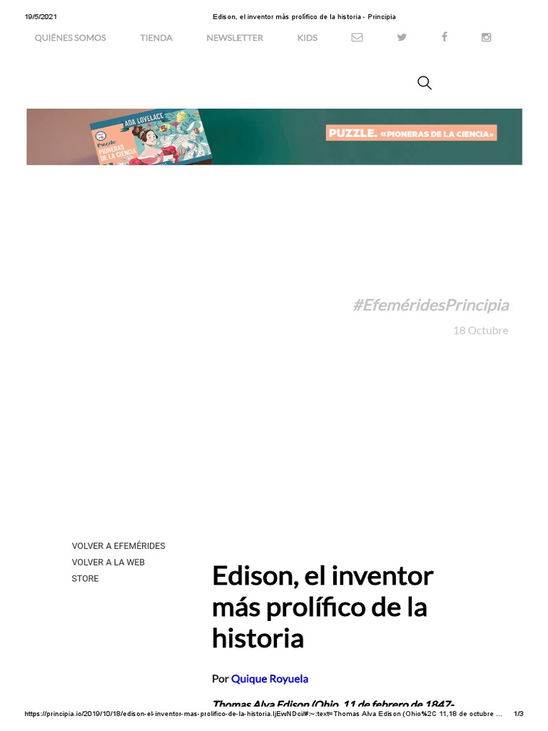 EDISON TOMAS, Inventor Más Prolífico de La Historia | PDF | Thomas ...