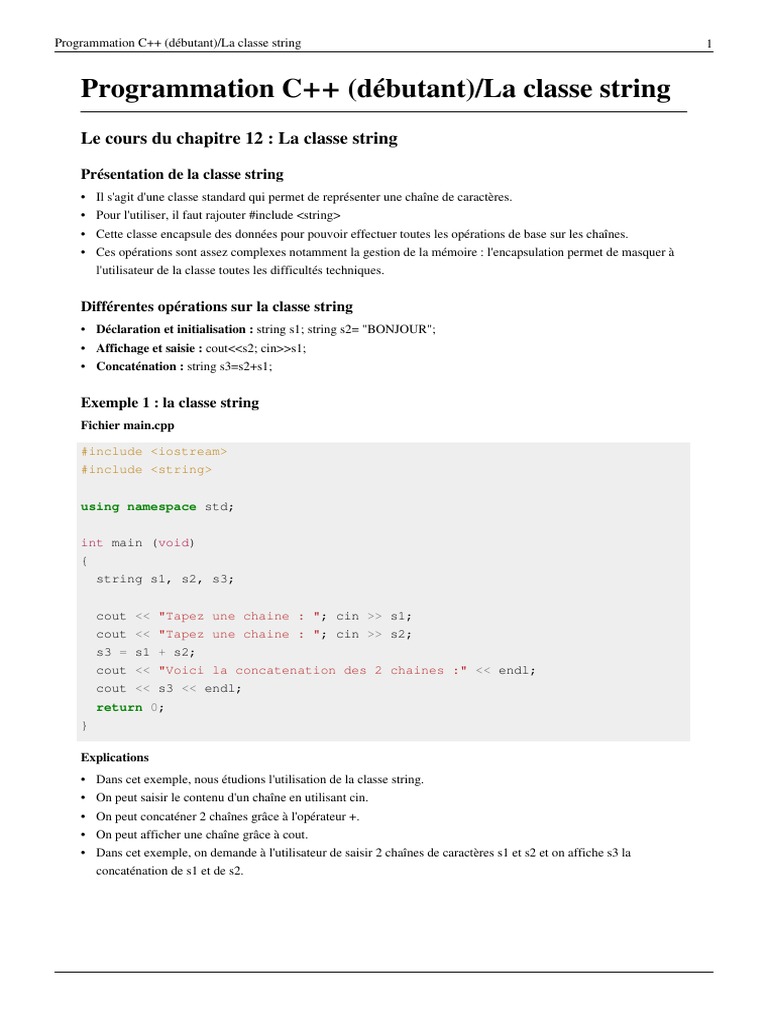 Chap 12 La Classe String | PDF | C ++ | Paradigme de programmation