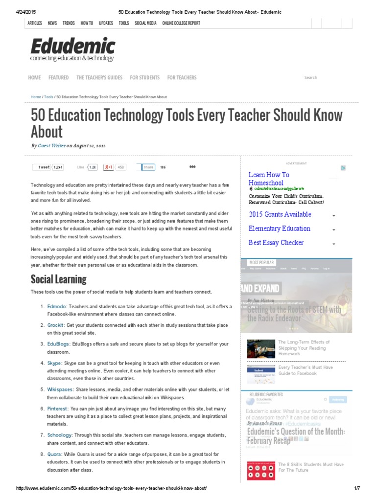 50 Essential Tech Tools for Teachers | PDF | Educational Technology ...