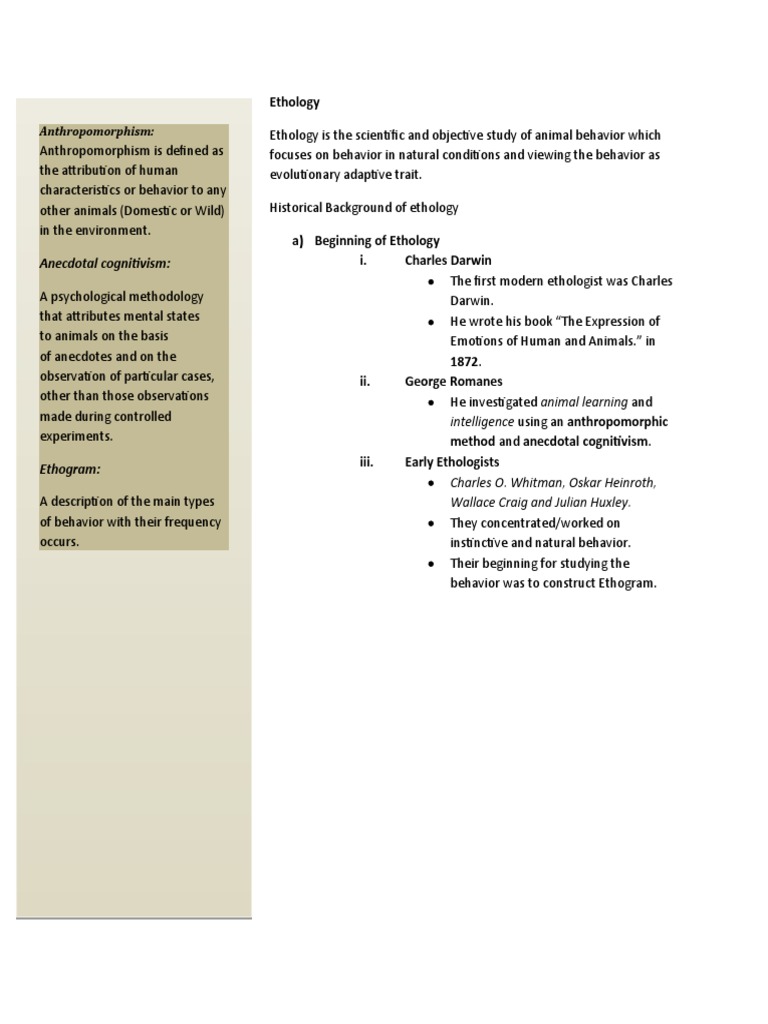 Ethology and Classical Ethology Notes (Animal Behavior) | PDF