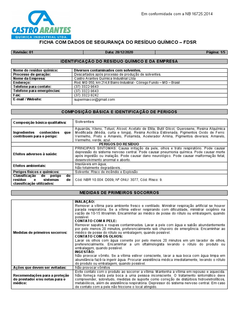 FDSR Solventes | PDF | Embalagem e rotulagem | Solvente