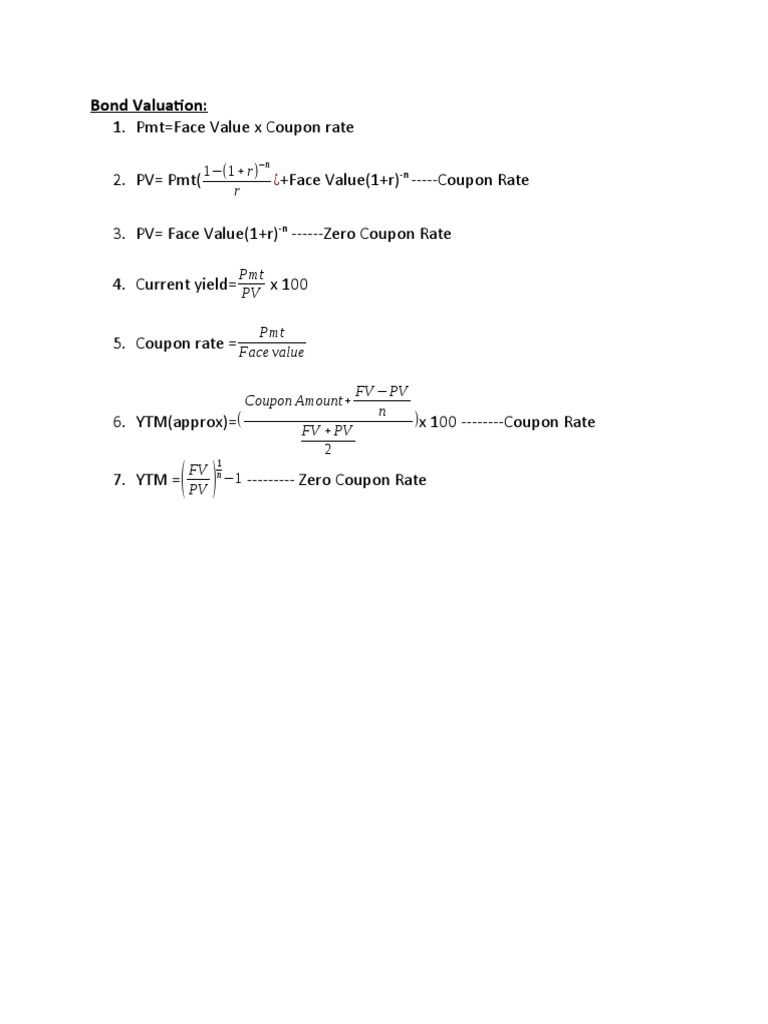 Bond Valuation Formulas | PDF