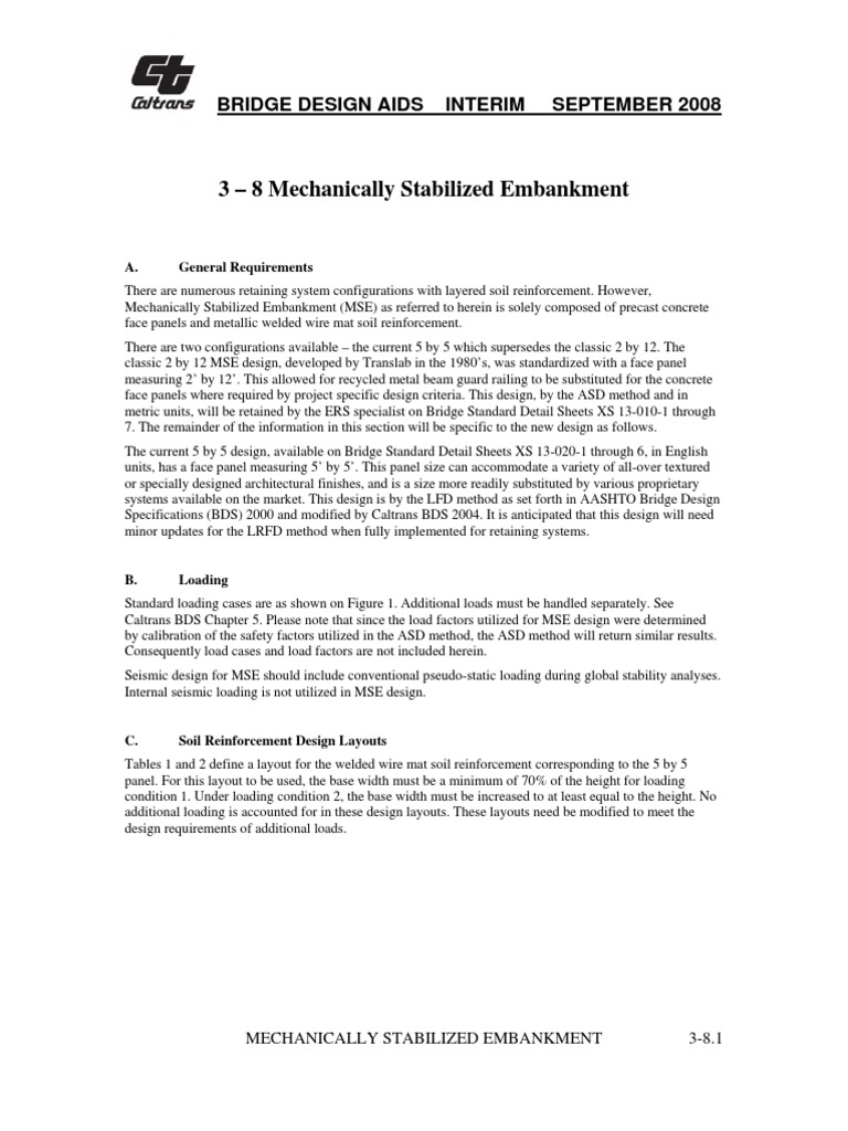 Mechanically Stabilized Embankment Design: Standard Loading Cases ...