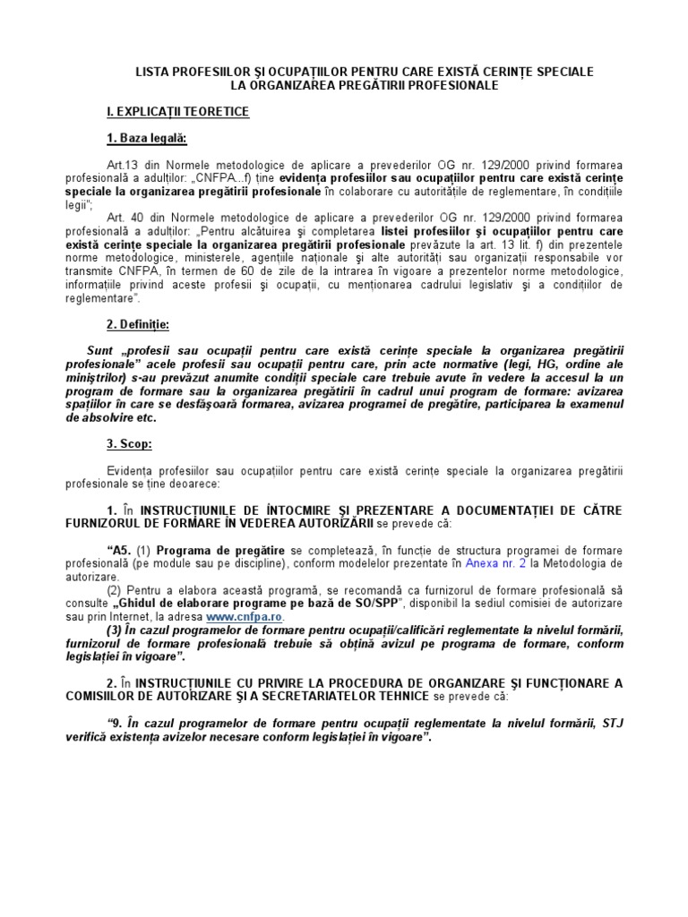 LISTA PROFESIILOR CU CERINTE SPECIALE 8 Feb | PDF