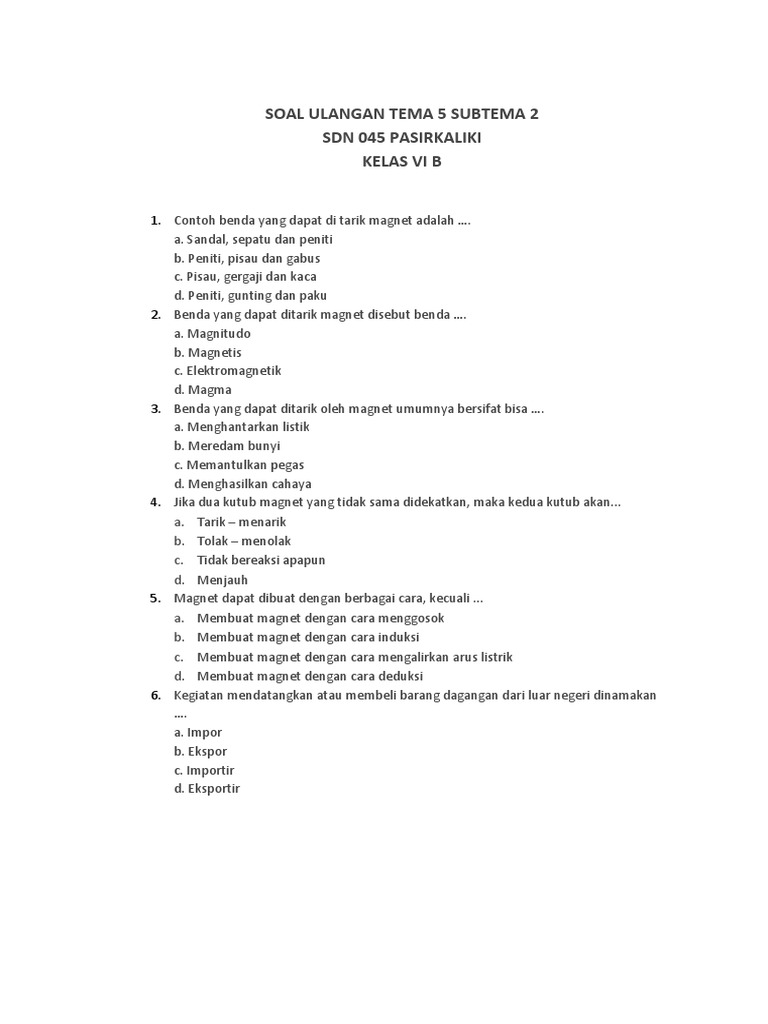 Soal Ulangan Kelas 6 SD | PDF