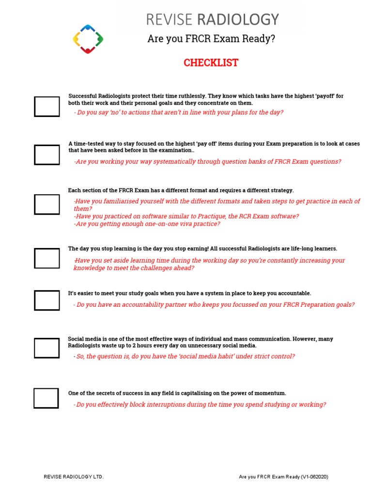 Are You FRCR Exam Ready Checklist (Form) | PDF