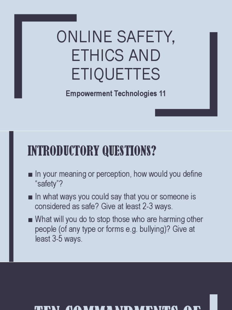 Online Safety, Ethics and Etiquettes: Empowerment Technologies 11 ...