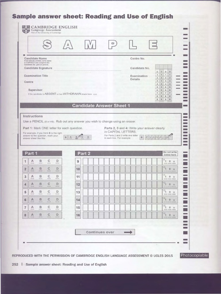 0 EJ EJ: Sample Answer Sheet: Reading and Use of English | PDF ...
