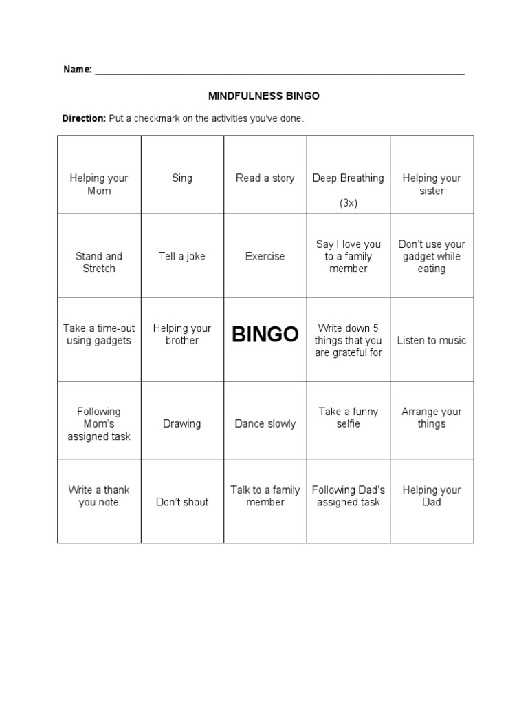 Mindfulness Bingo Card | PDF