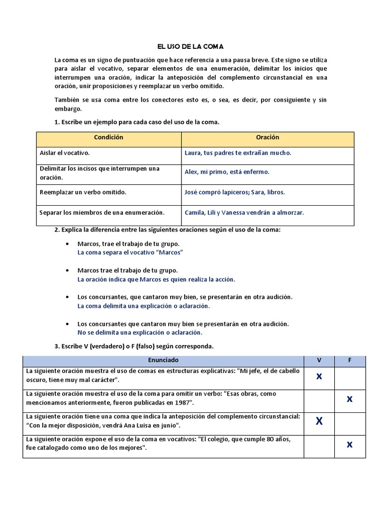El Uso de La Coma (Actividad) | PDF | Coma | Oración (Lingüística)