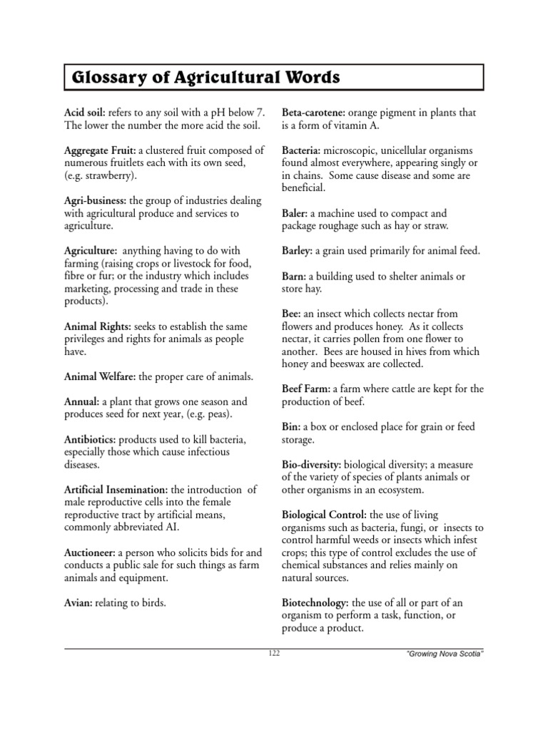 Glossary of Agricultural Words: "Growing Nova Scotia" | PDF | Goat | Cattle
