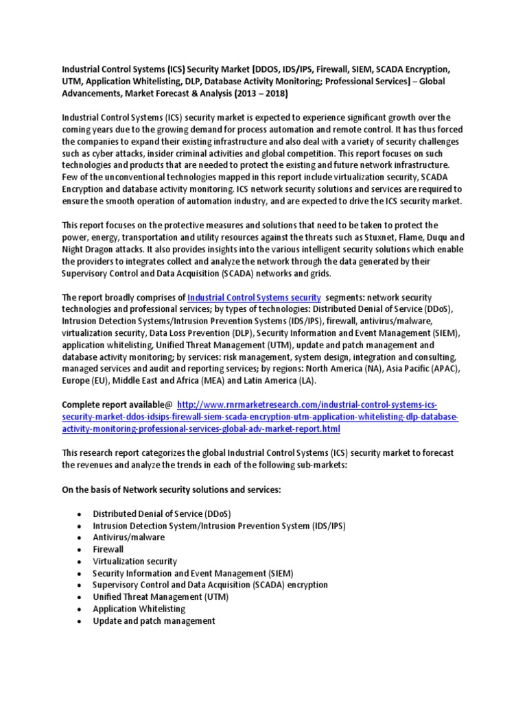 Industrial Control Systems (ICS) Security Market | PDF | Scada ...