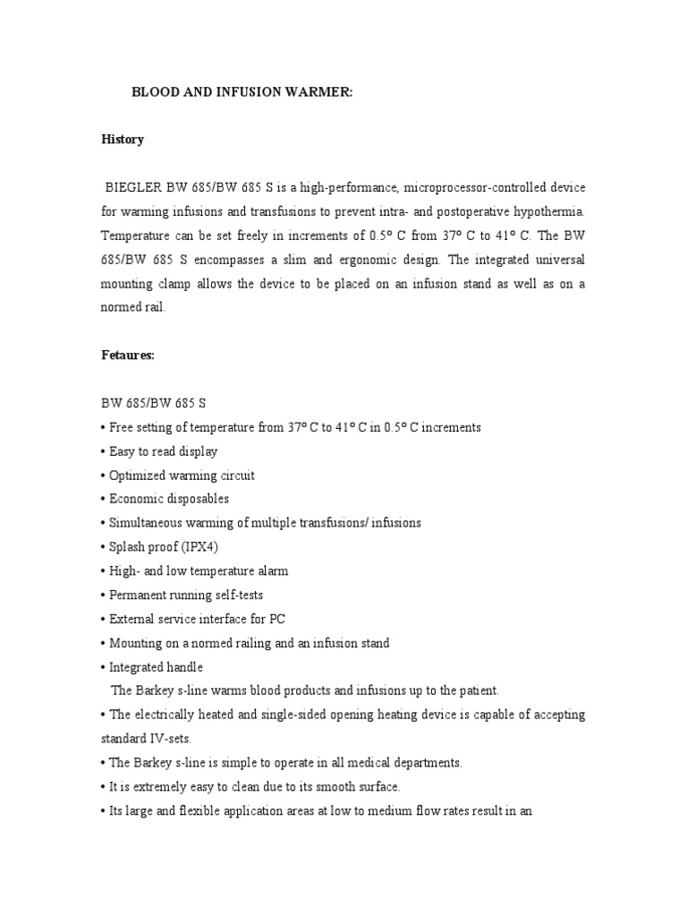 Blood Infusion Warmer Device | PDF | Blood Transfusion | Blood Donation
