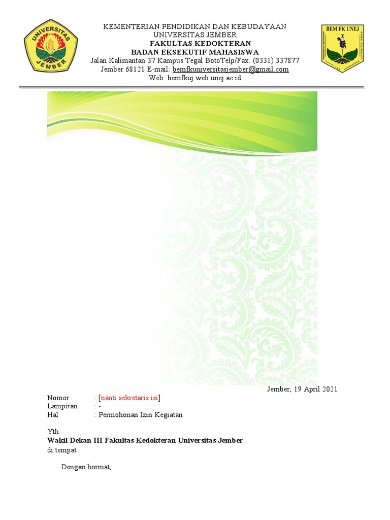 Format Surat Izin Kegiatan | PDF