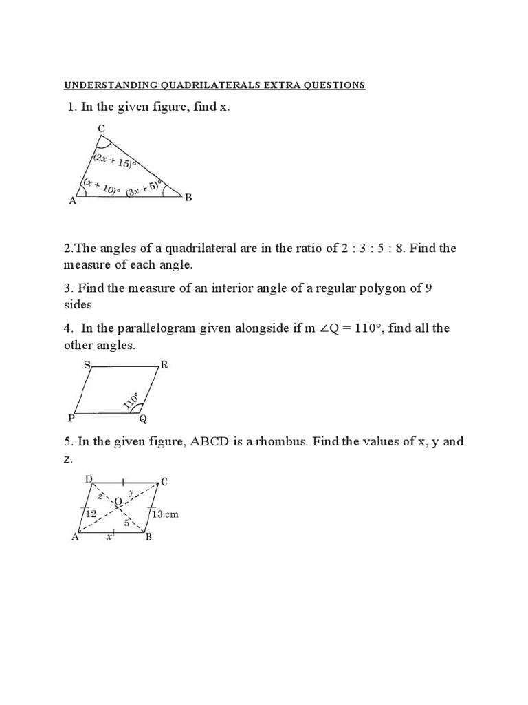 Understanding Quadrilaterals Extra Questions | PDF