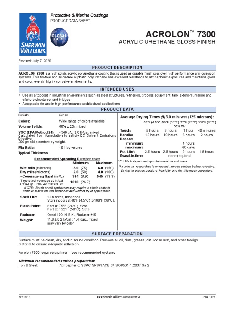 Acrolon 7300: Acrylic Urethane Gloss Finish | PDF | Varnish | Chemistry