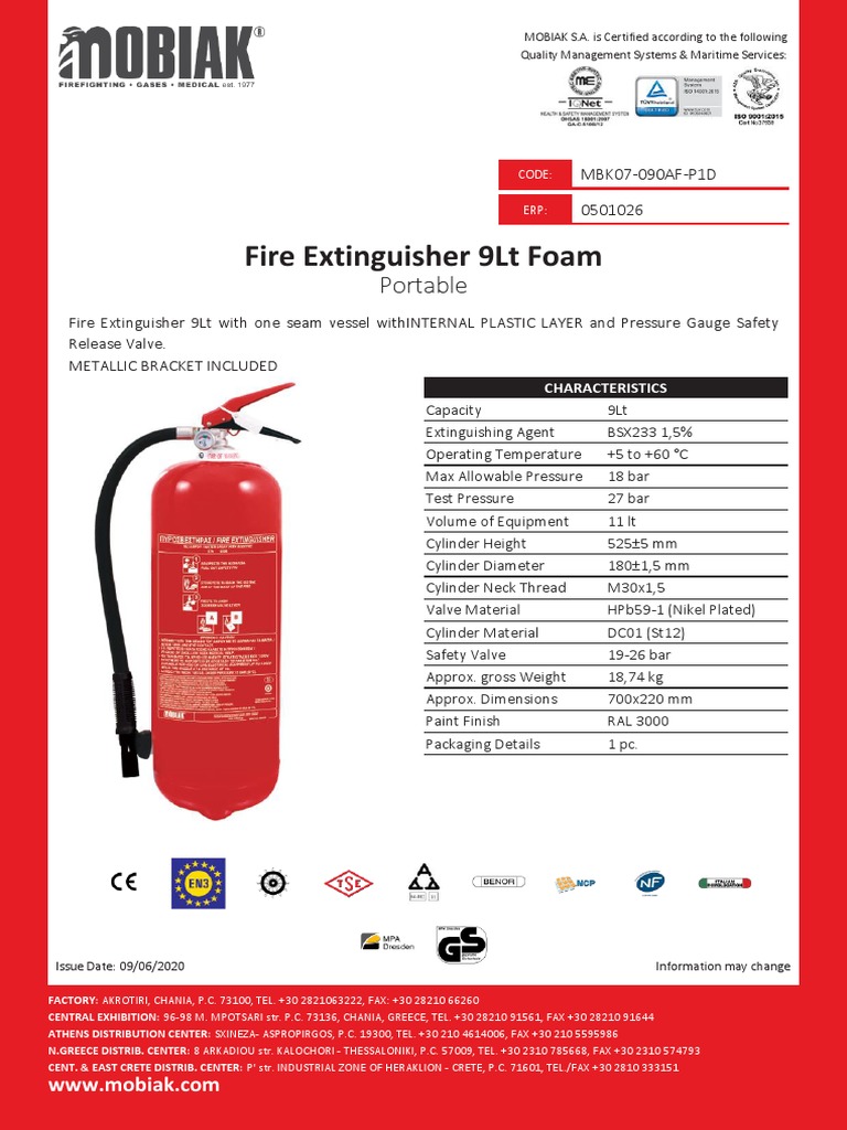 9L Foam Fire Extinguisher Specifications | PDF | Building Engineering ...