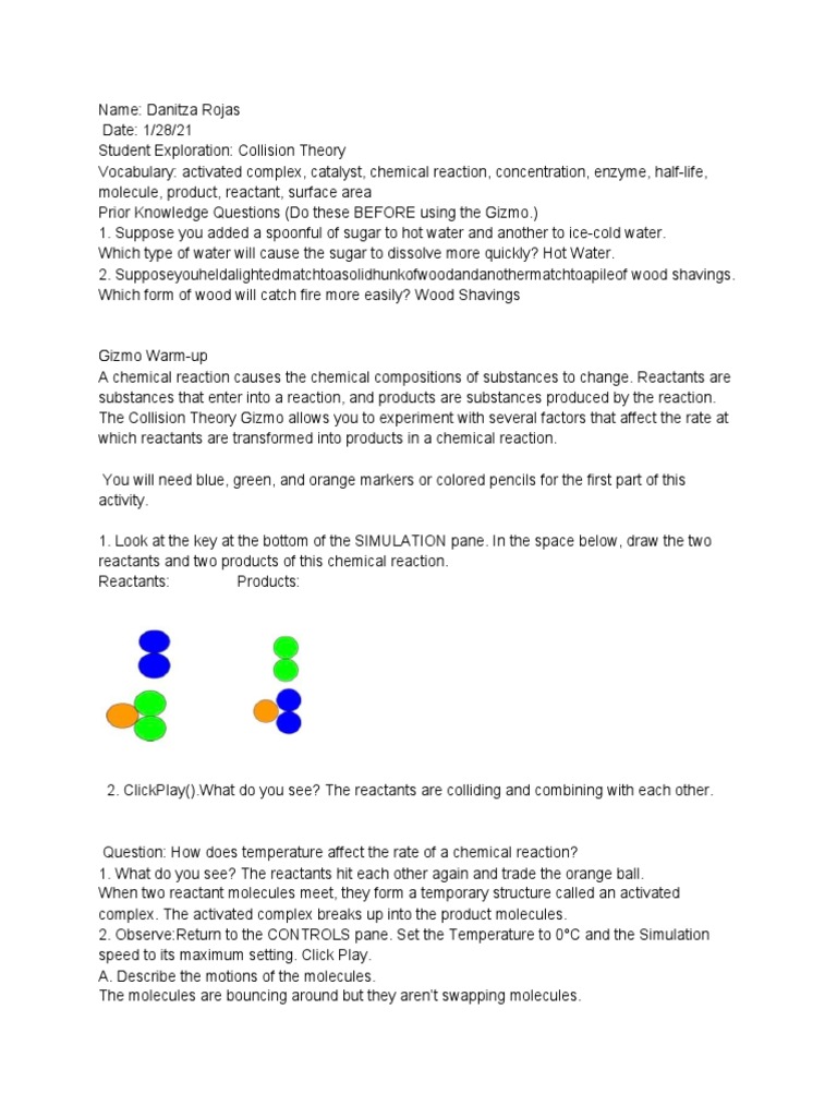 Gizmo Collision Theory | PDF | Reaction Rate | Chemical Reactions