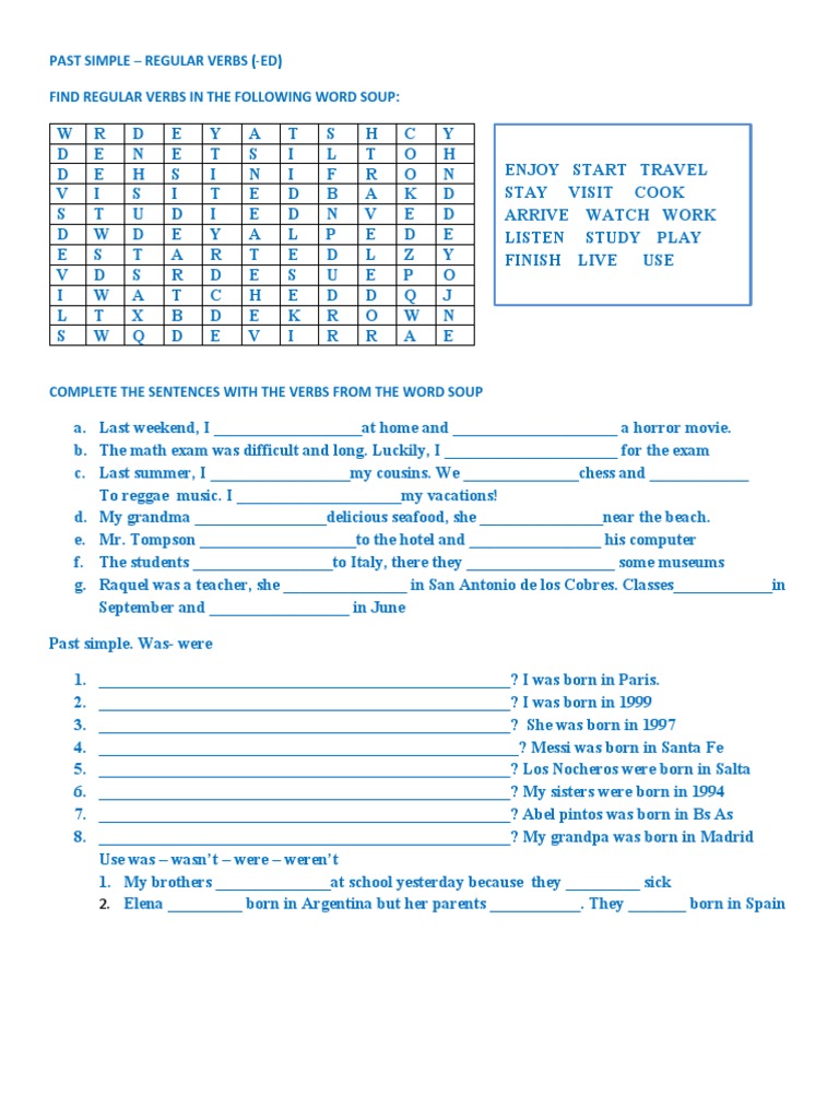 Past Simple - Regular Verbs (-Ed) Find Regular Verbs in The Following ... Past Simple - Regular Verbs (-Ed) Find Regular Verbs in The Following ...