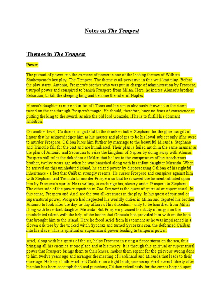 Notes On The Tempest | PDF | The Tempest
