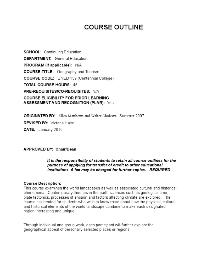 Course Outline Geography and Tourism | Download Free PDF | Geography ...