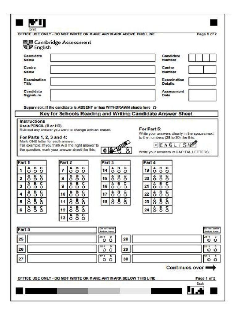 KET Answersheet | PDF