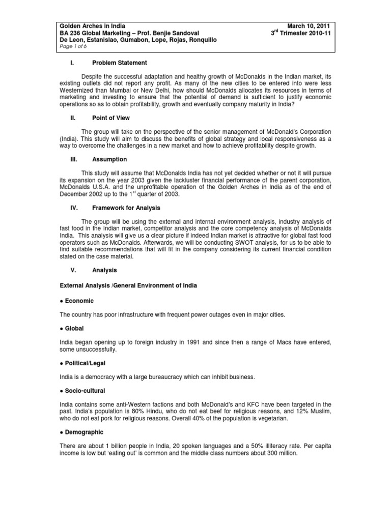Case Report - Golden Arches in India - Rachel Ronquillo | PDF | Fast ...