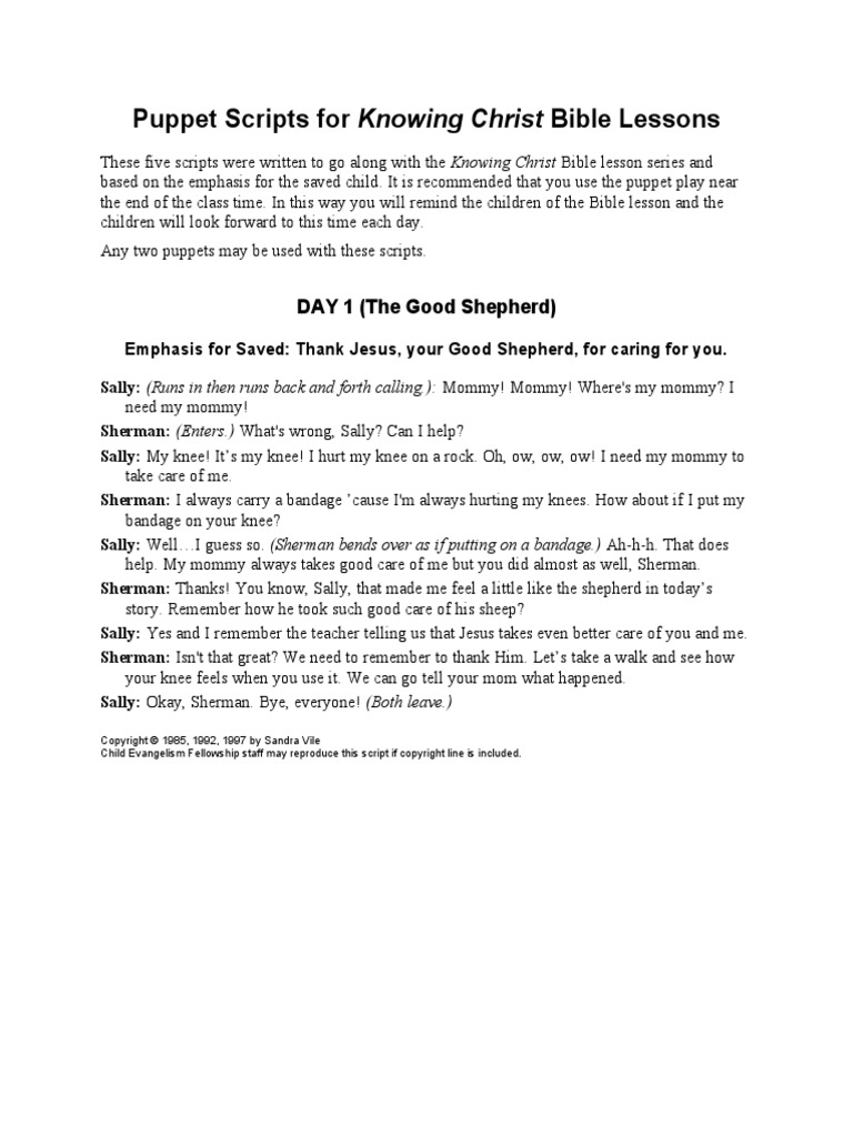 Knowing Christ Puppet Scripts | PDF | Jesus