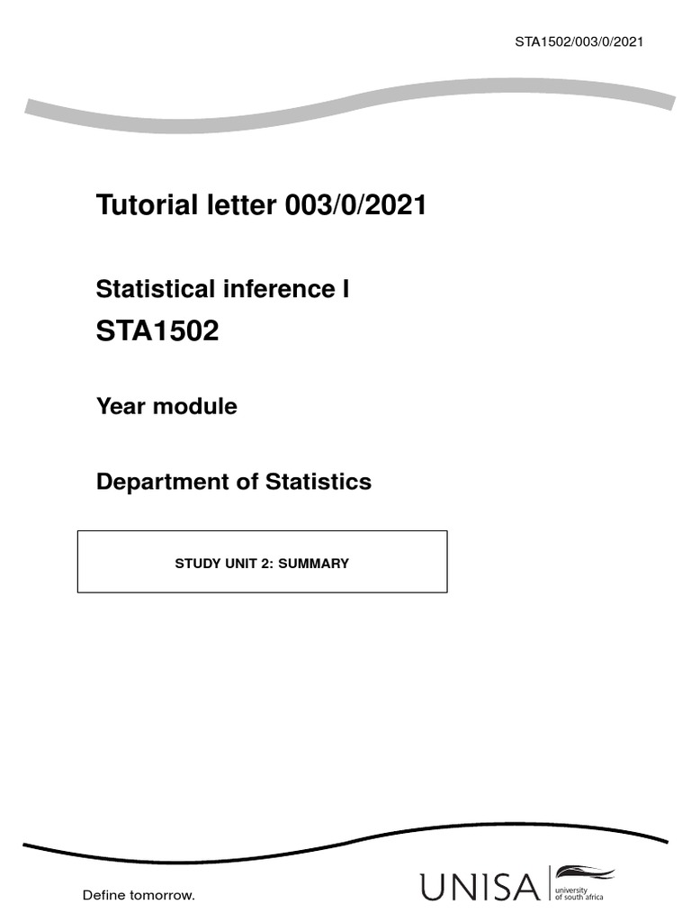 Tutorial Letter 003/0/2021: Statistical Inference I | Download Free PDF | Mean Squared Error ...