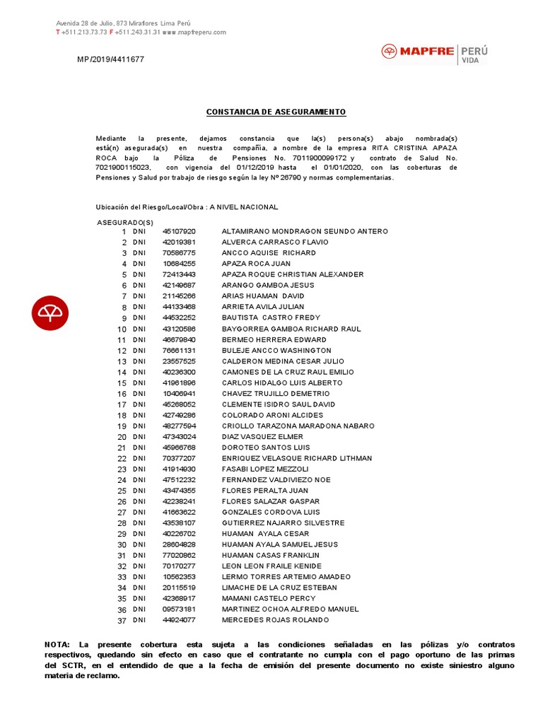 Constancia SCTR Salud y Pension 2811 | PDF