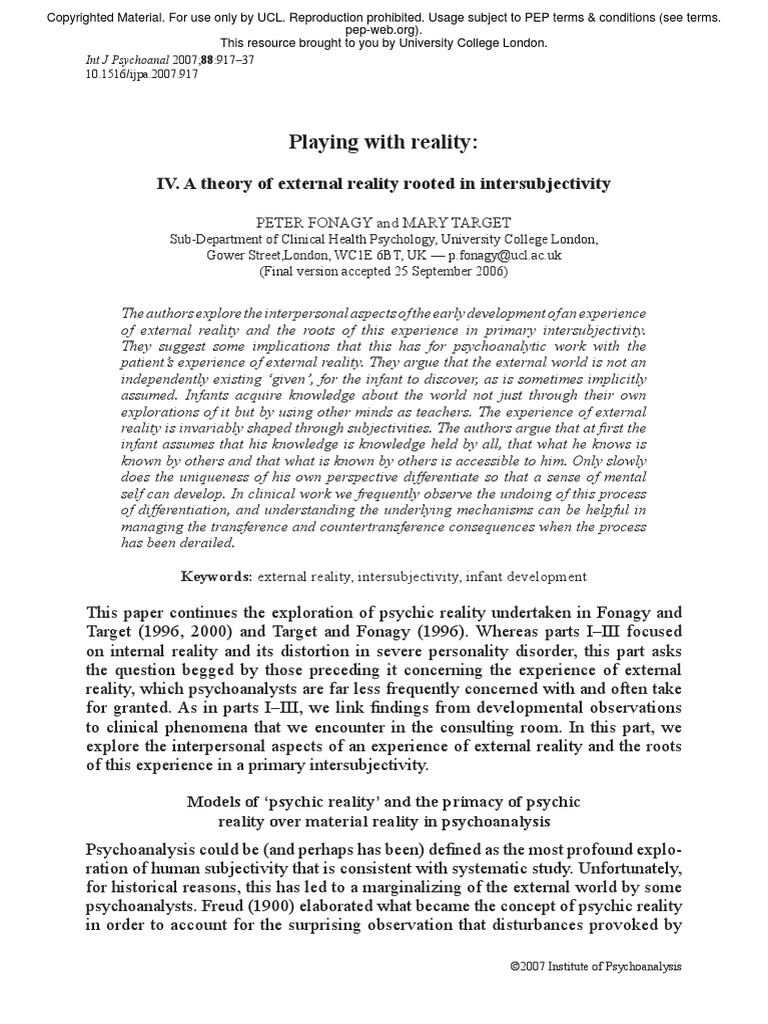 Playing With Reality - IV. A Theory of External Reality Rooted in ...