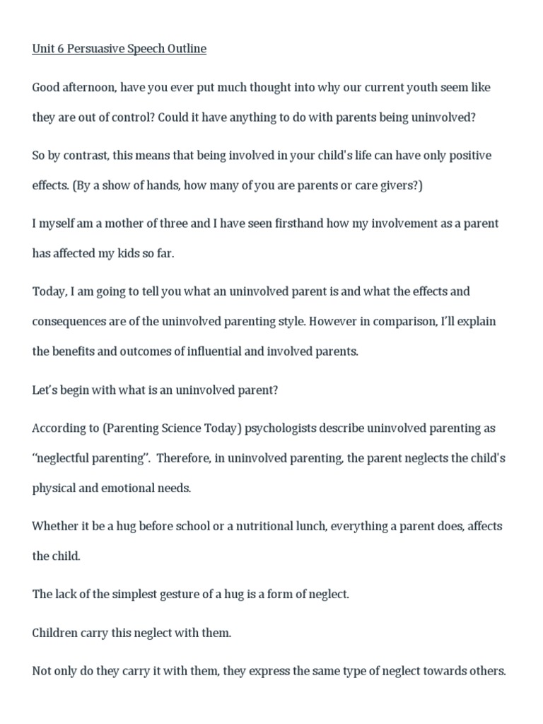Unit 7 Persuasive Speech Outline 2 | PDF | Parenting | Relationships
