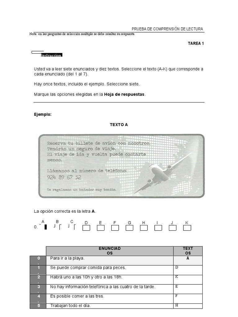 A2 Prueba Comprensión Lectora | PDF
