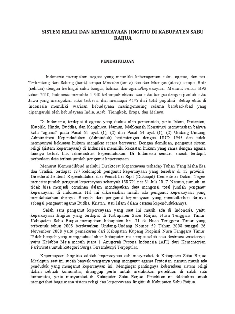 SISTEM RELIGI DAN KEPERCAYAAN JINGITIU DI KABUPATEN SABU RAIJUA Fix | PDF