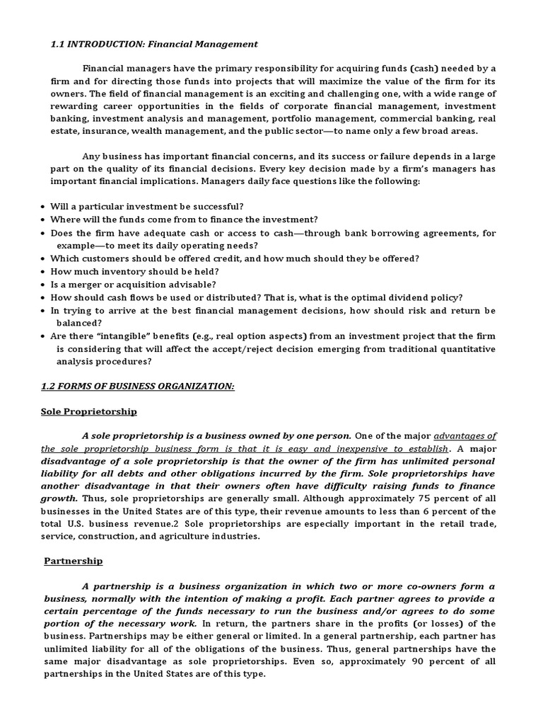 Module 1-Financial Management | PDF | Partnership | Corporations