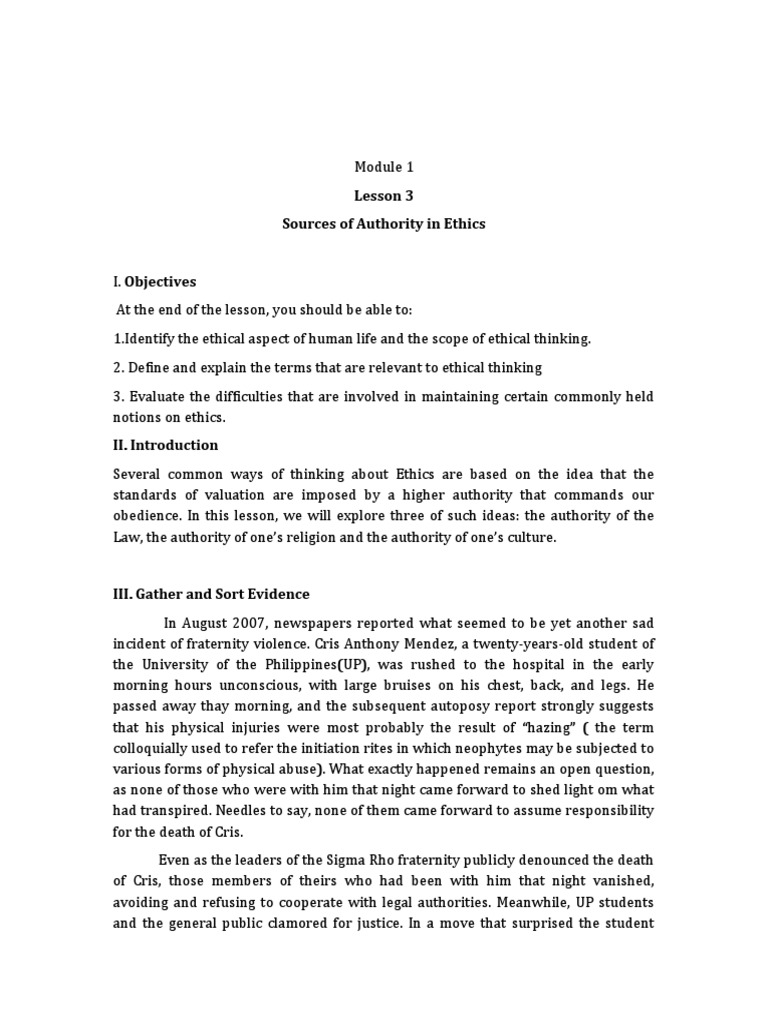 Lesson 3 Sources of Authority in Ethics | PDF | Relativism | Faith