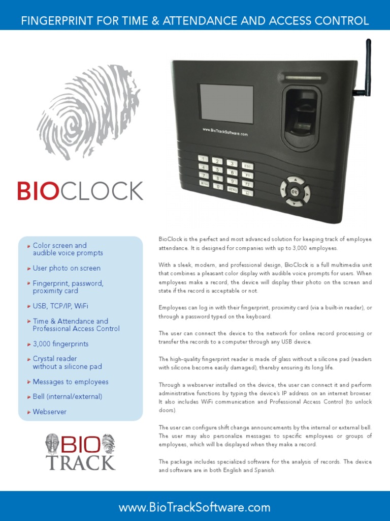 Advanced Biometric Time & Attendance System | PDF | Access Control | Wi Fi