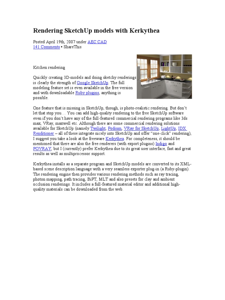 Rendering SketchUp Models With Kerkythea | PDF | Sketch Up | Rendering (Computer Graphics)