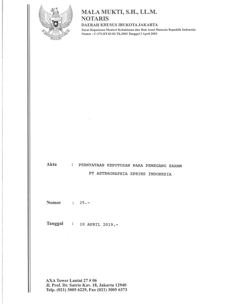25 APRIL 2019 AKTA PKR PT ASTRAGRAPHIA XPRINS INDONESIA (Direksi) | PDF