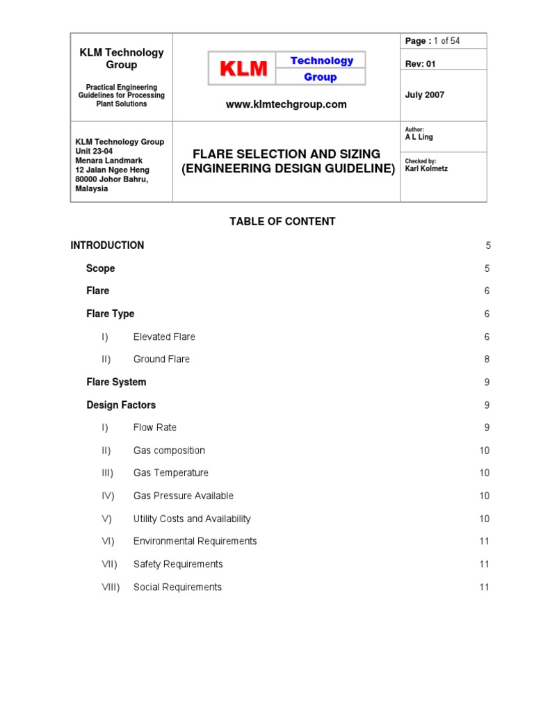 Flare Selection and Sizing (Engineering Design Guideline) : KLM ...