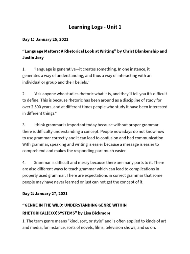 Learning Log 1 | Download Free PDF | Rhetoric | Genre