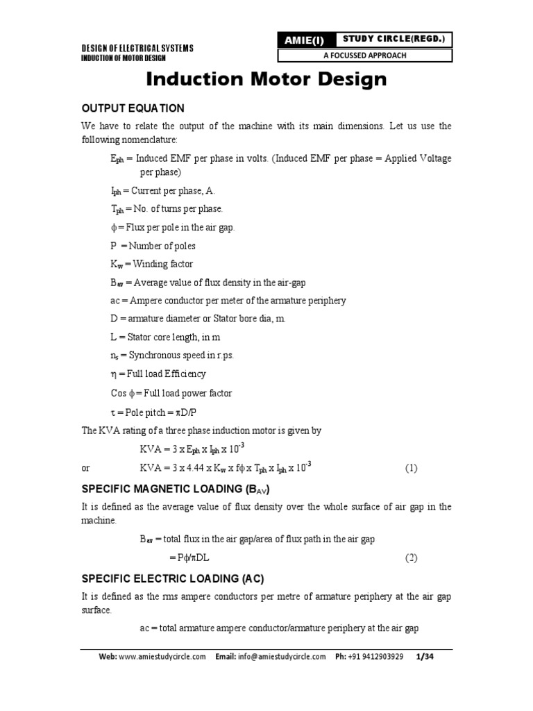 Induction Motor Design Calculations | PDF | Electric Motor ...