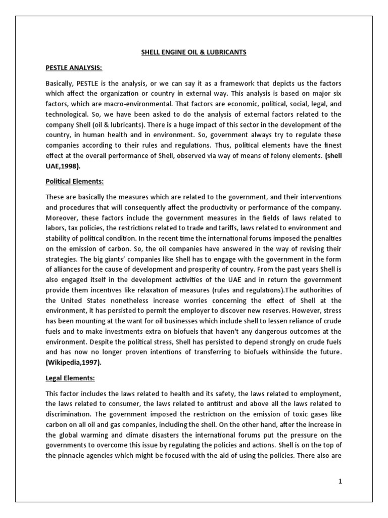 Shell Engine Oil & Lubricants Pestle Analysis | PDF | Royal Dutch Shell ...