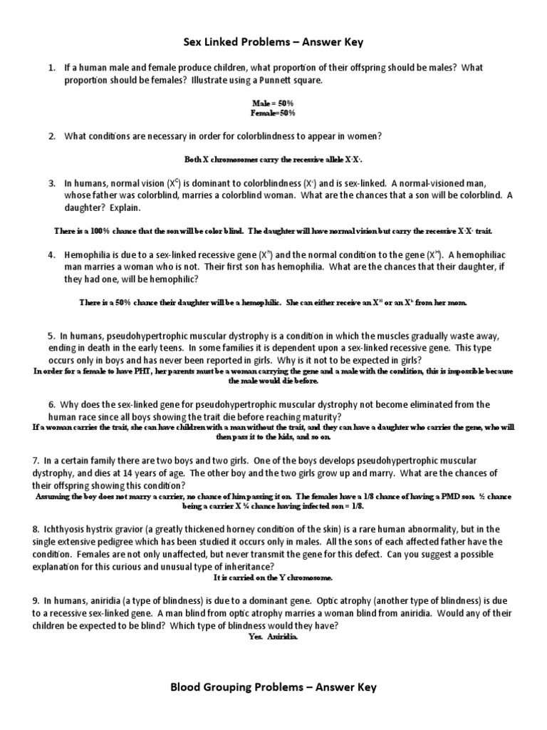 Sex Linked Problems Answer Key Pdf Dominance Genetics Genotype