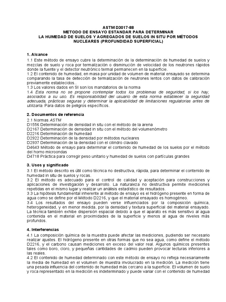 Método ASTM D3017 para Humedad en Suelos | PDF | Calibración | Medición