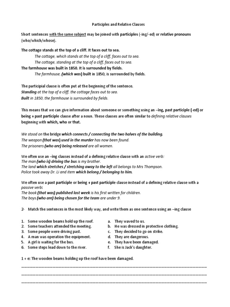 Participles and Relative Clauses | PDF | Verb | Sentence (Linguistics)