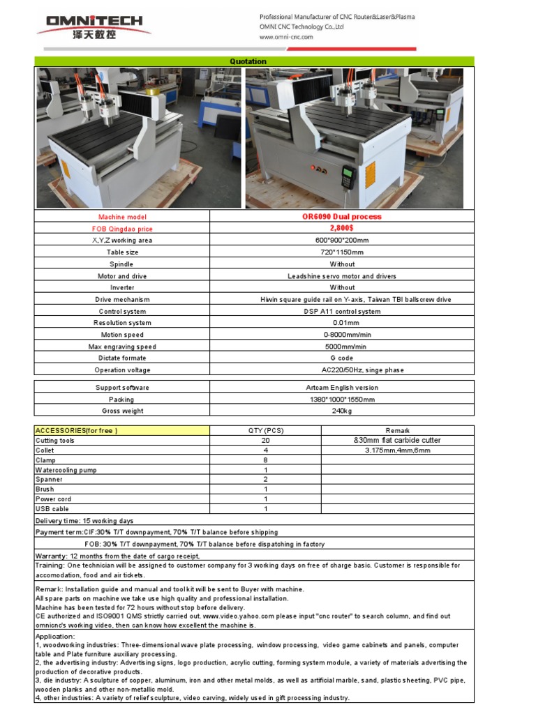 OMNI 6090 CNC Router Quotation | PDF | Numerical Control | Manufactured ...